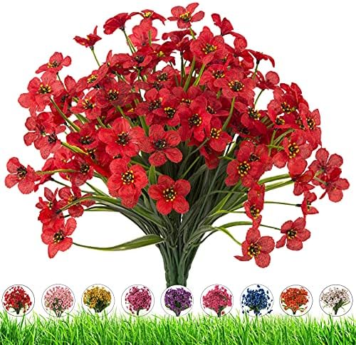 Amazon.com: Zeyune 60 Bundles Red Artificial Flowers for Outdoors UV ...