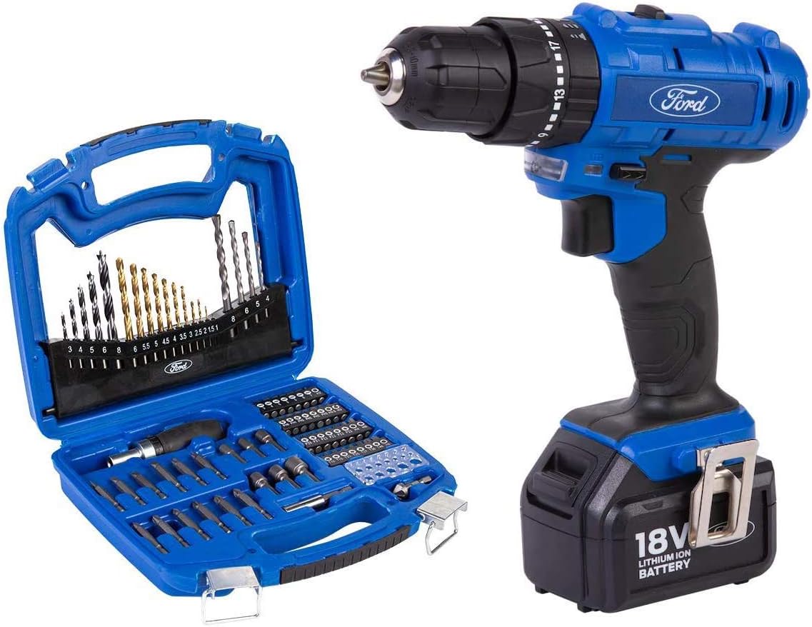 Ford Tools 18V Cordless Impact Drill With 2 Batteries And Bmc Box + 74 ...