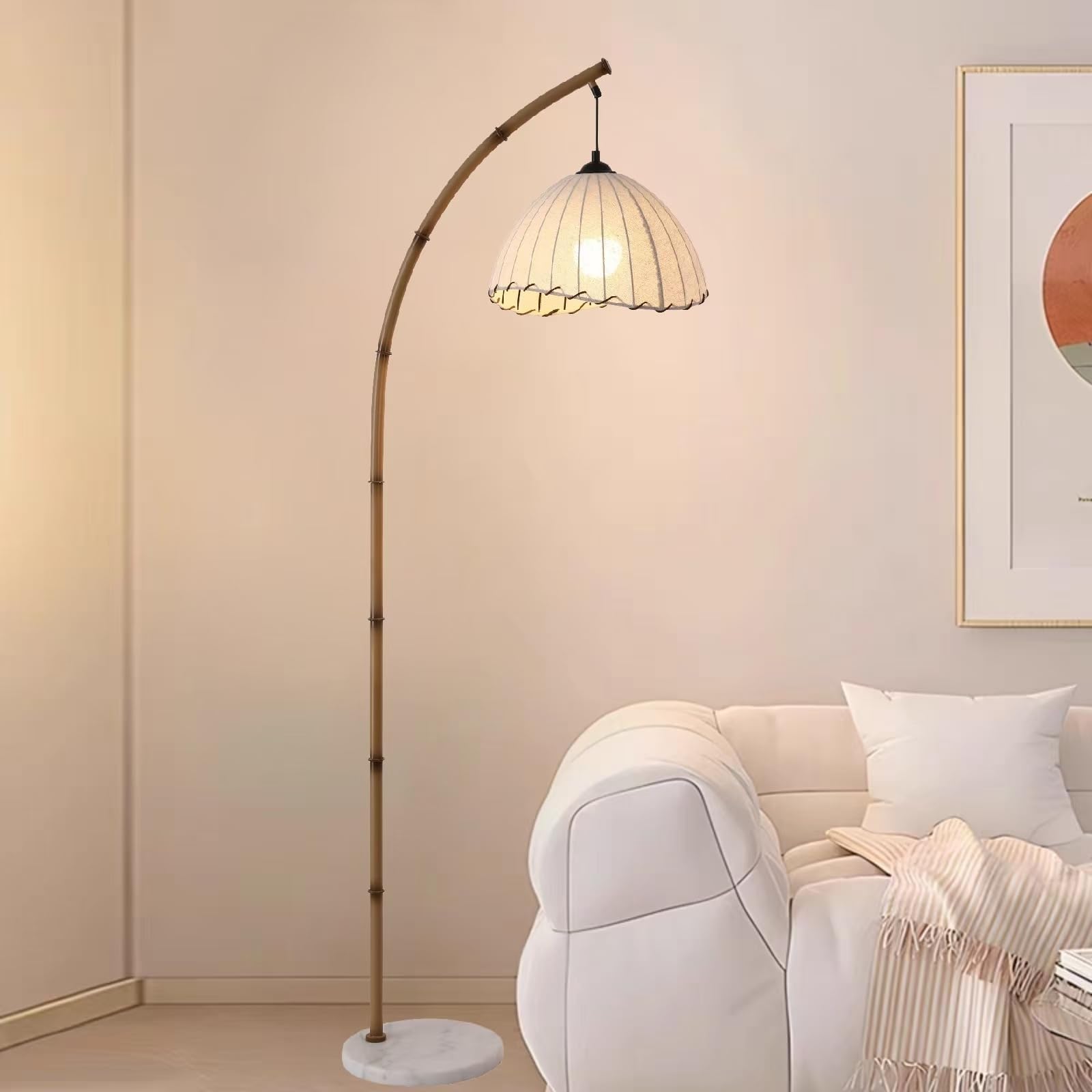 Boho Rattan Floor lamp with Natural Rattan Shade, Rustic Arc Standing ...