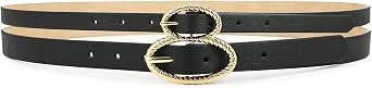 Amazon.com: RISANTRY Double Buckle Black Belt for Women Dual-Strap ...