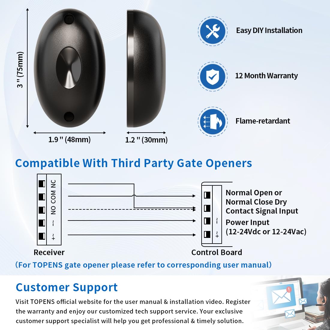 TOPENS TC102 Safety Photocell Infrared Beam Sensor Photoelectric Motion ...