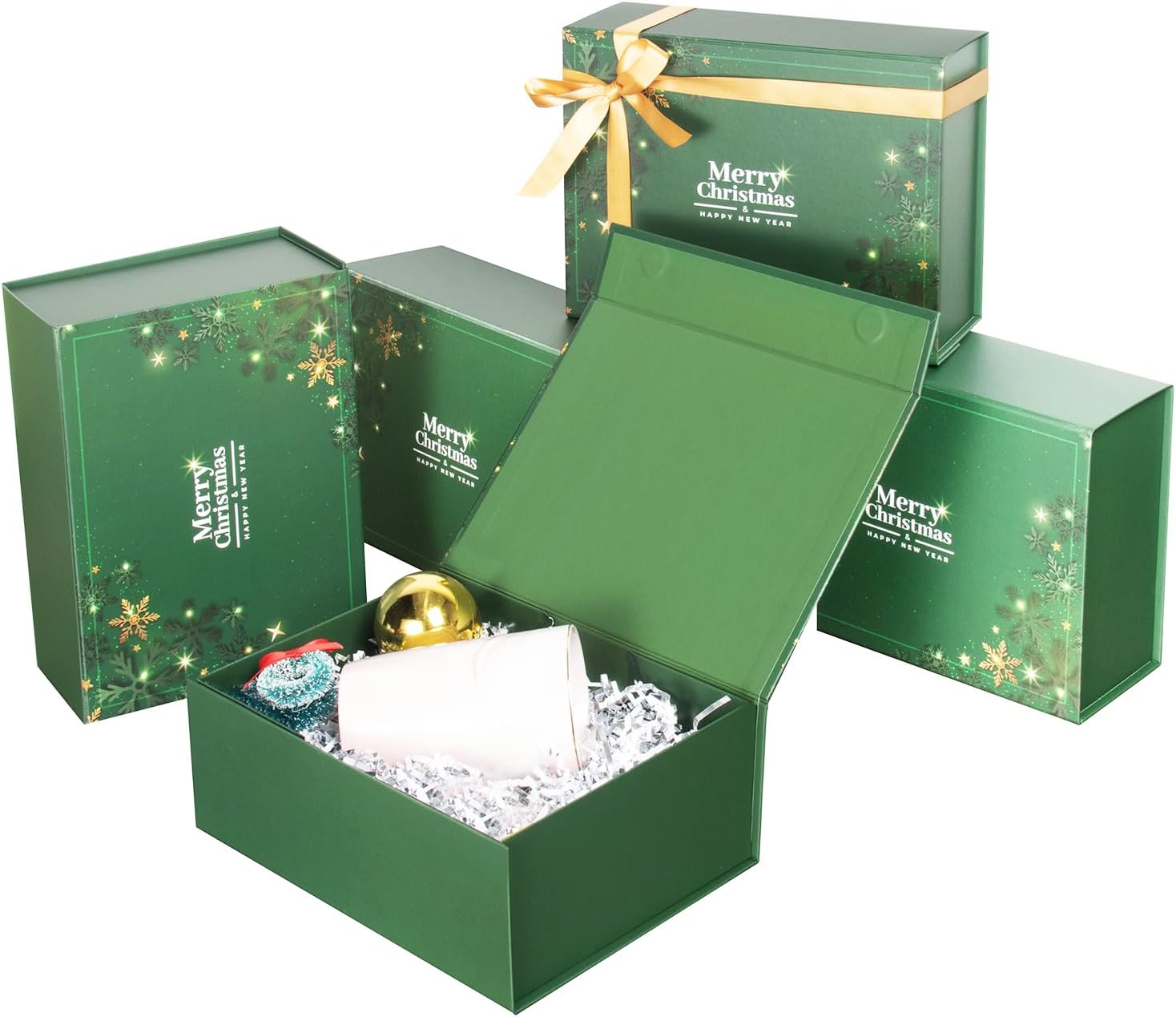 Amazon.com: GINLEBO 5Pack Christmas Gift Boxes 9.4"x7"x3.5" Inches ...