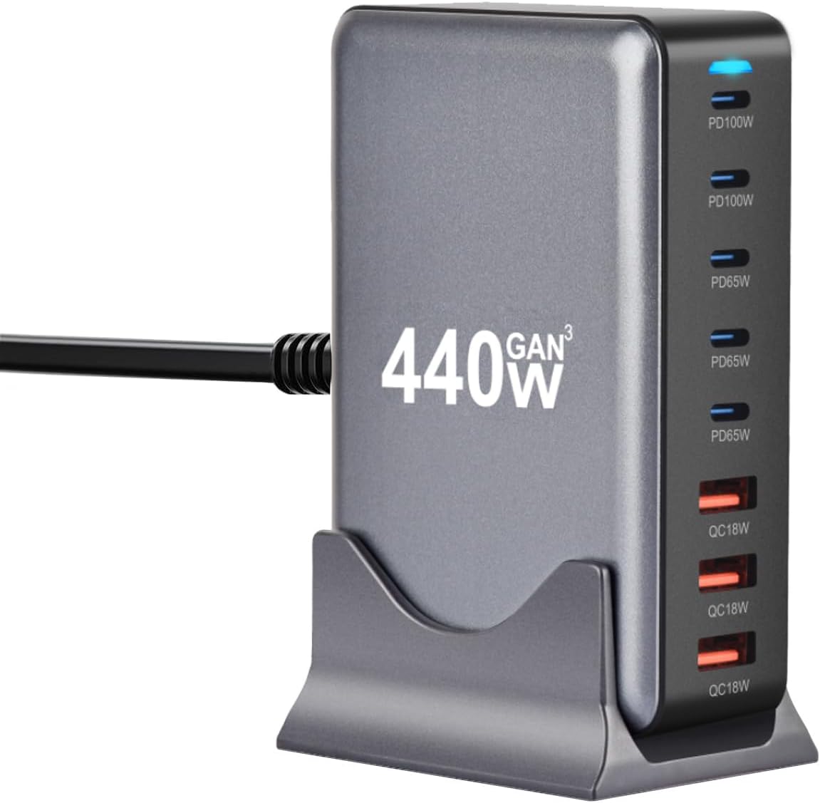 USB C Charger Block 440W Charging Station Hub, 8 Port GaN III Fast Charging Brick with 1.5m ...