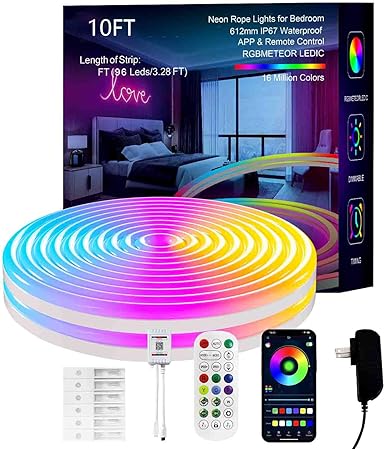 Amazon.com: MFWW Neon Rope Lights, 10FT IC+RGB LED Strip Lights, App ...