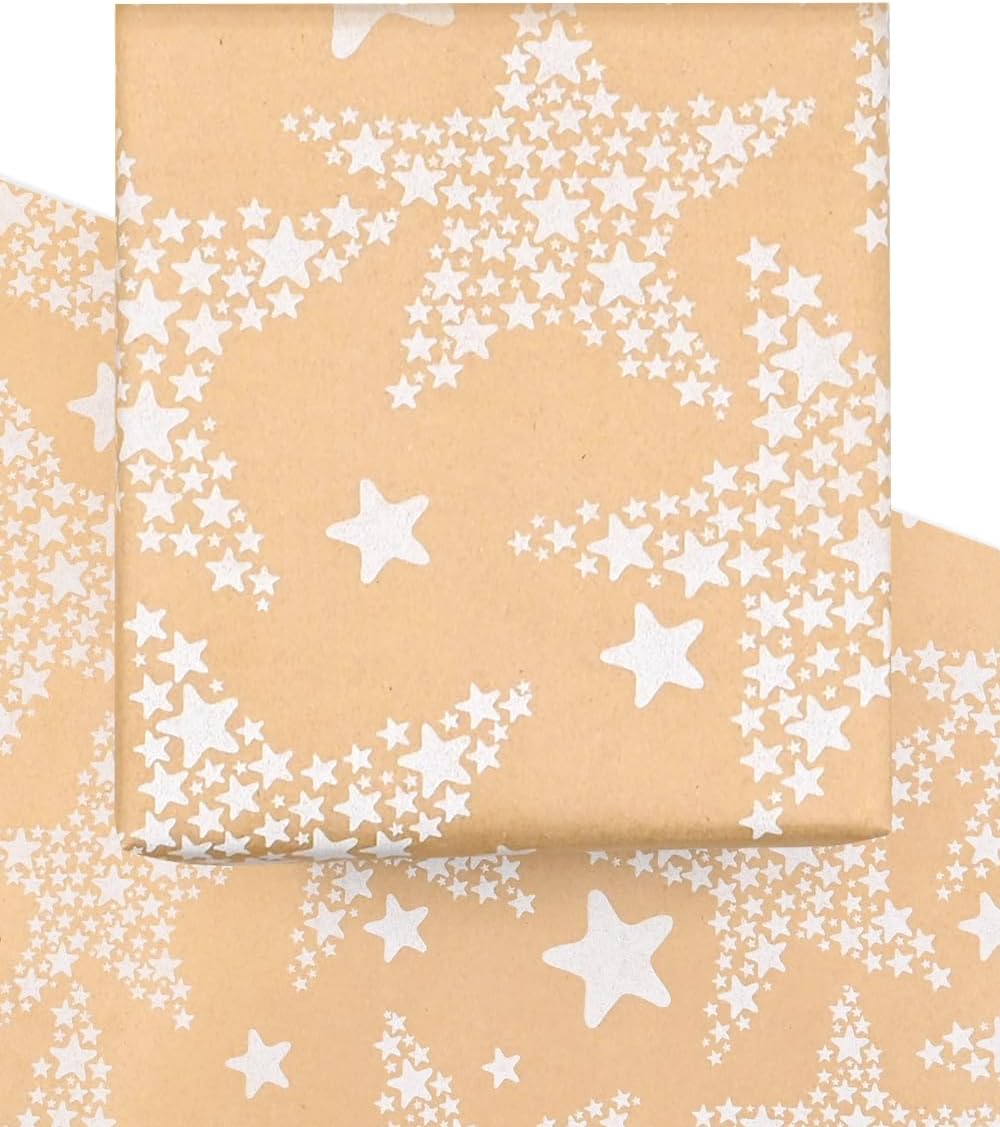 15m Kraft Wrapping Paper Roll,Topeedy White Star Recycle Gift Wrapping ...