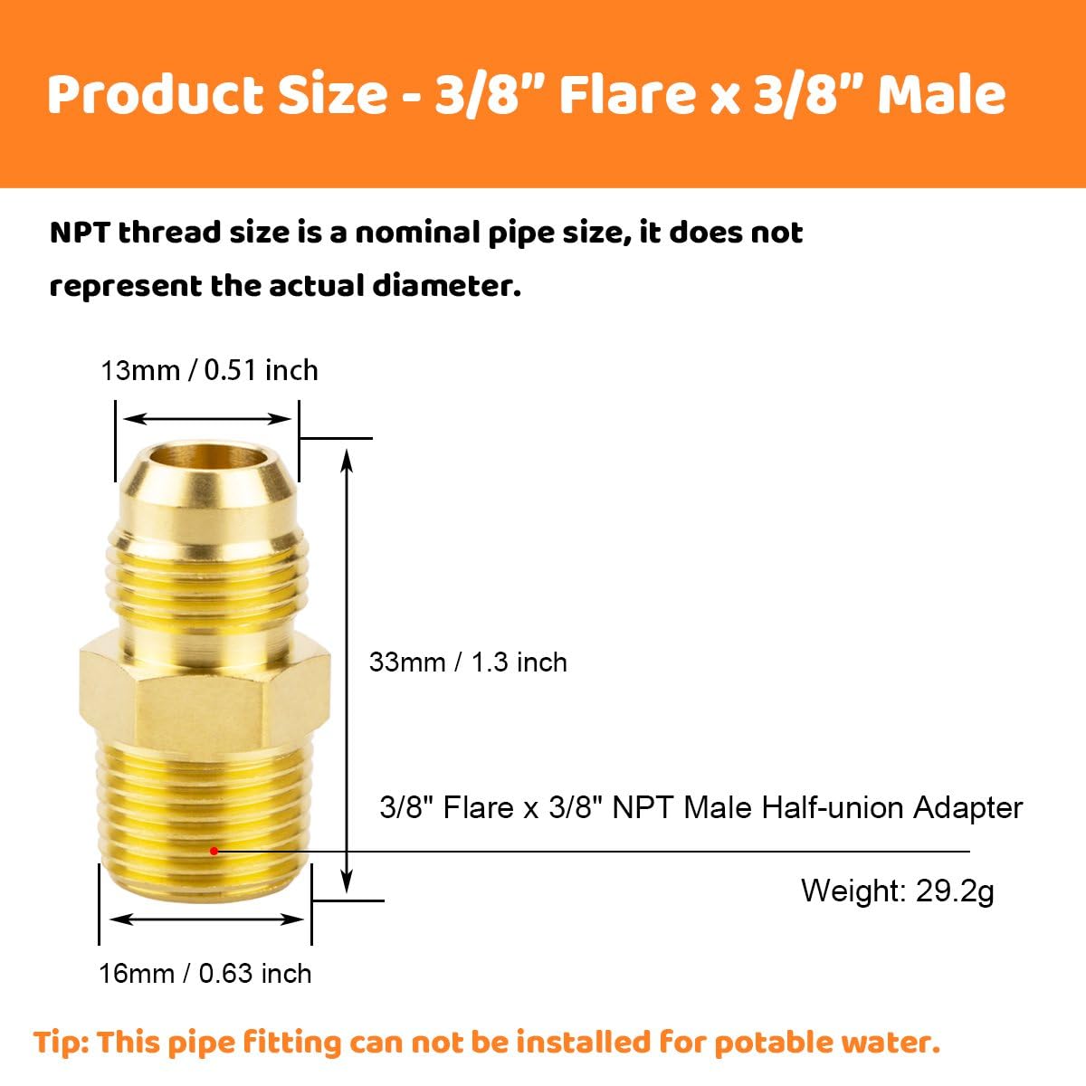Snapklik.com : (2-Piece) Tube Fitting, Half Union Gas Adapter 3/8 ...