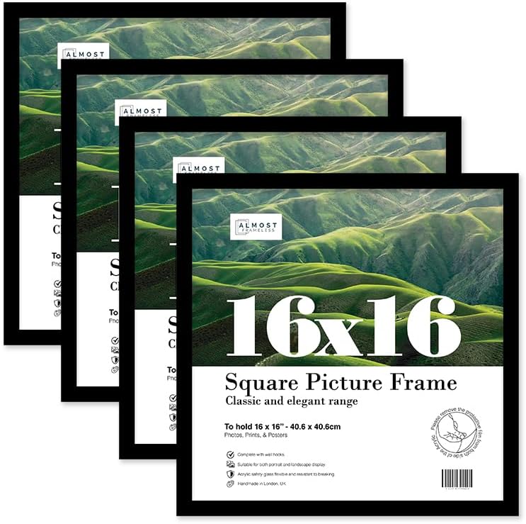 Almost Frameless 16x16 Black Picture Frame Set of 4, Display 16x16 ...