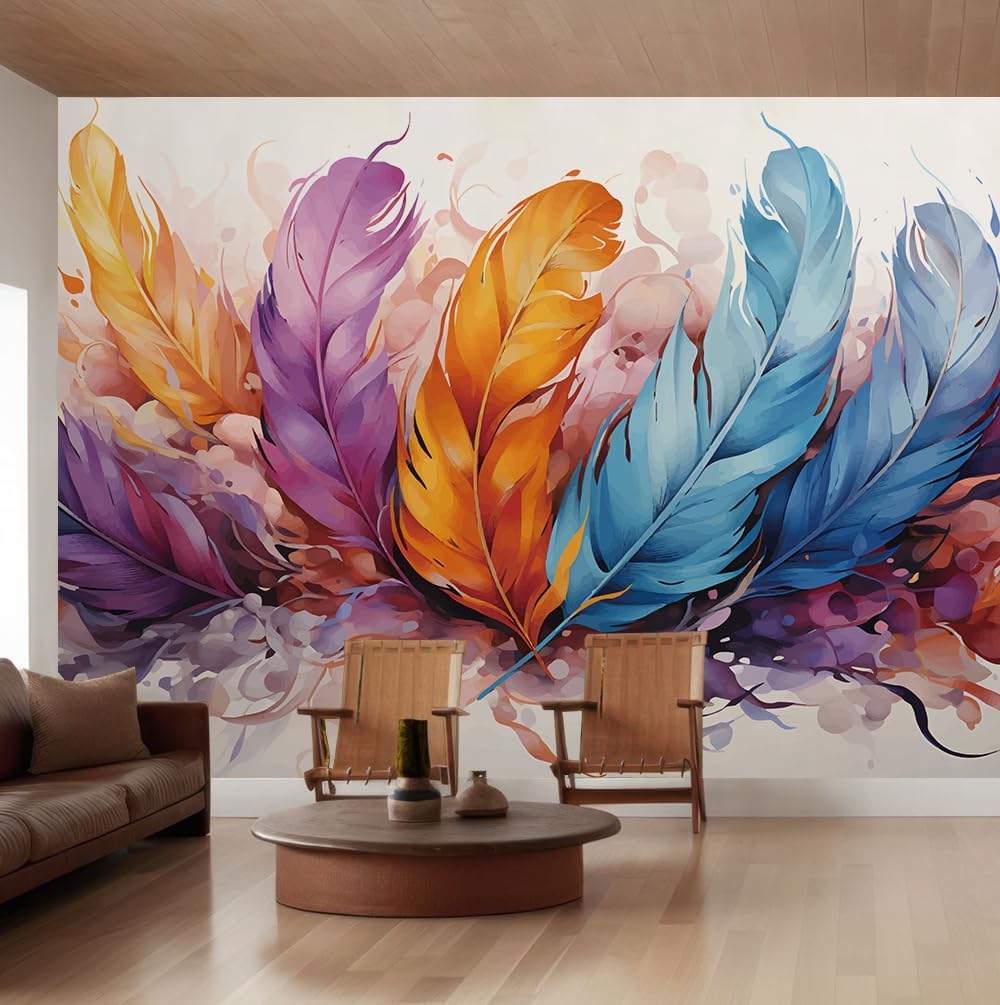 Amazon.com: VistaPalette Art Painting Colorful Feathers Wall Mural Peel ...
