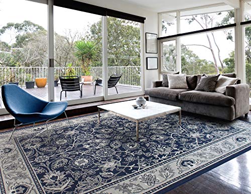 Buy Floral Eclectic Carpet (Navy Blue, Polypropylene, 8 X 10 Feet ...
