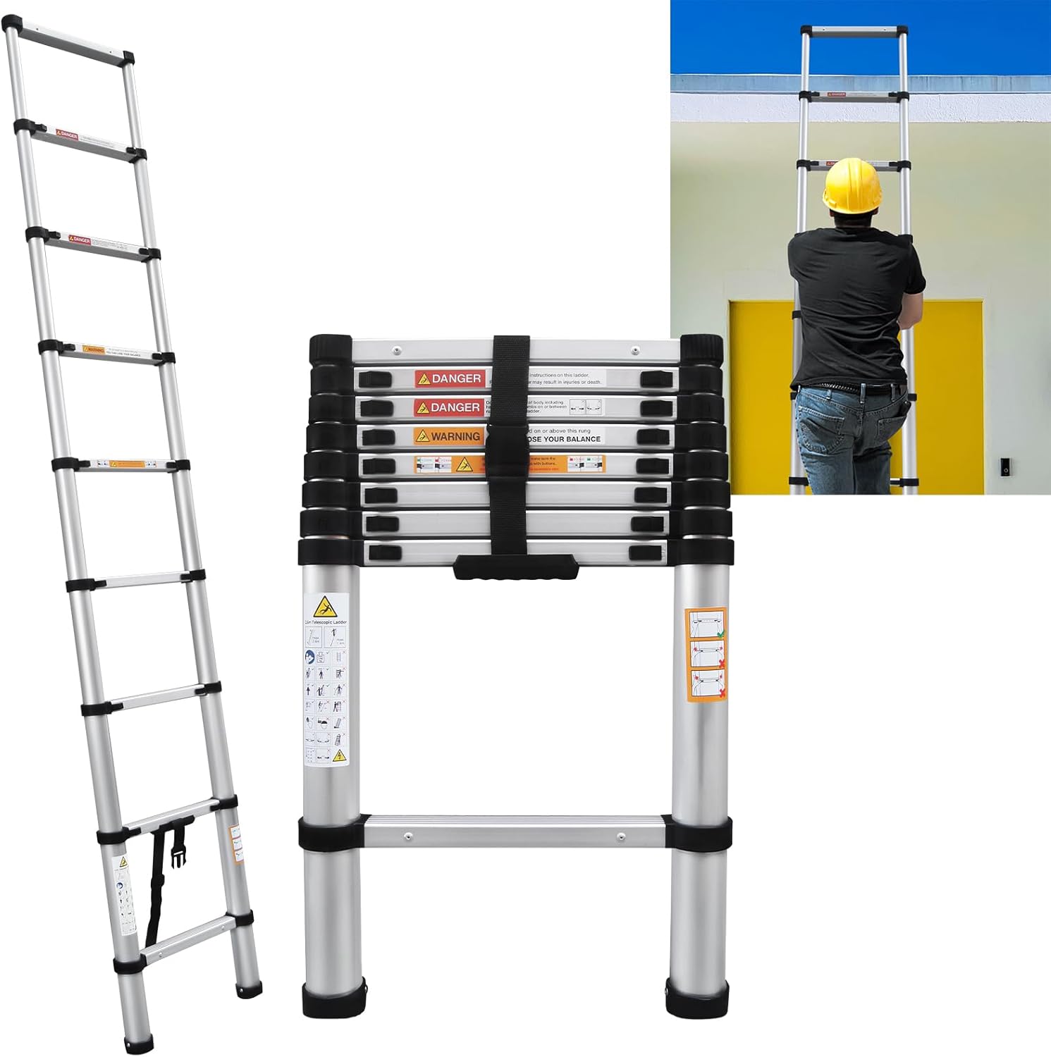 8.5FT Telescopic Ladder Foldable Telescoping RV Antic Extension Ladder ...