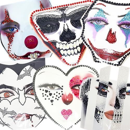 Amazon.com : Clown Face Jewels Fake QN Halloween Face Gems Skull Face ...