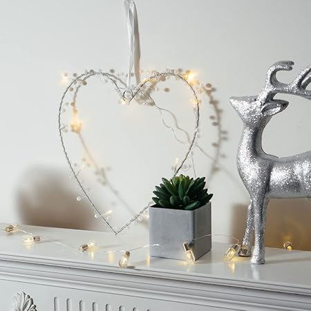 Lights4fun 20cm Indoor Battery Operated Light Up LED Heart Wreath ...