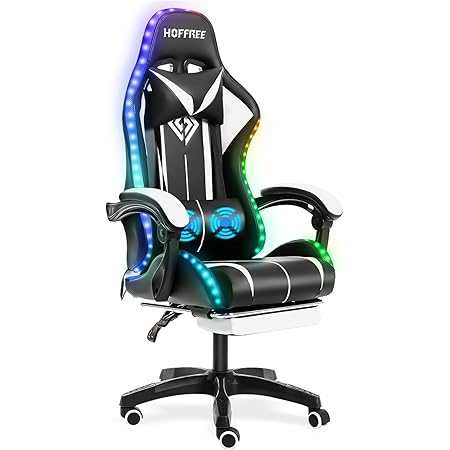Amazon.com: RGB Gaming Chair with LED Lights and Massage Ergonomic ...