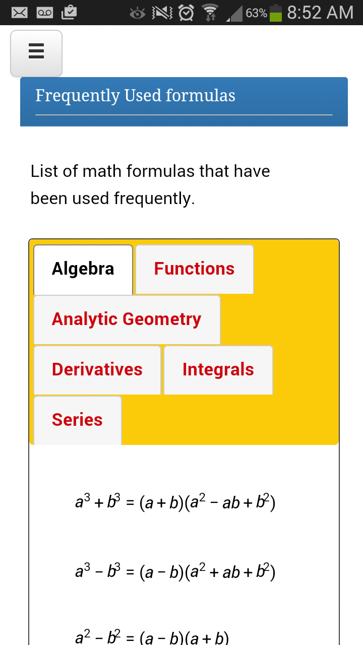 Math Formulas lite - App on Amazon Appstore