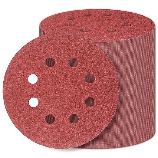 100 PCS 5 Inch Sandpape 220 Grit, 8 Hole Sanding Disc Hook and Loop ...
