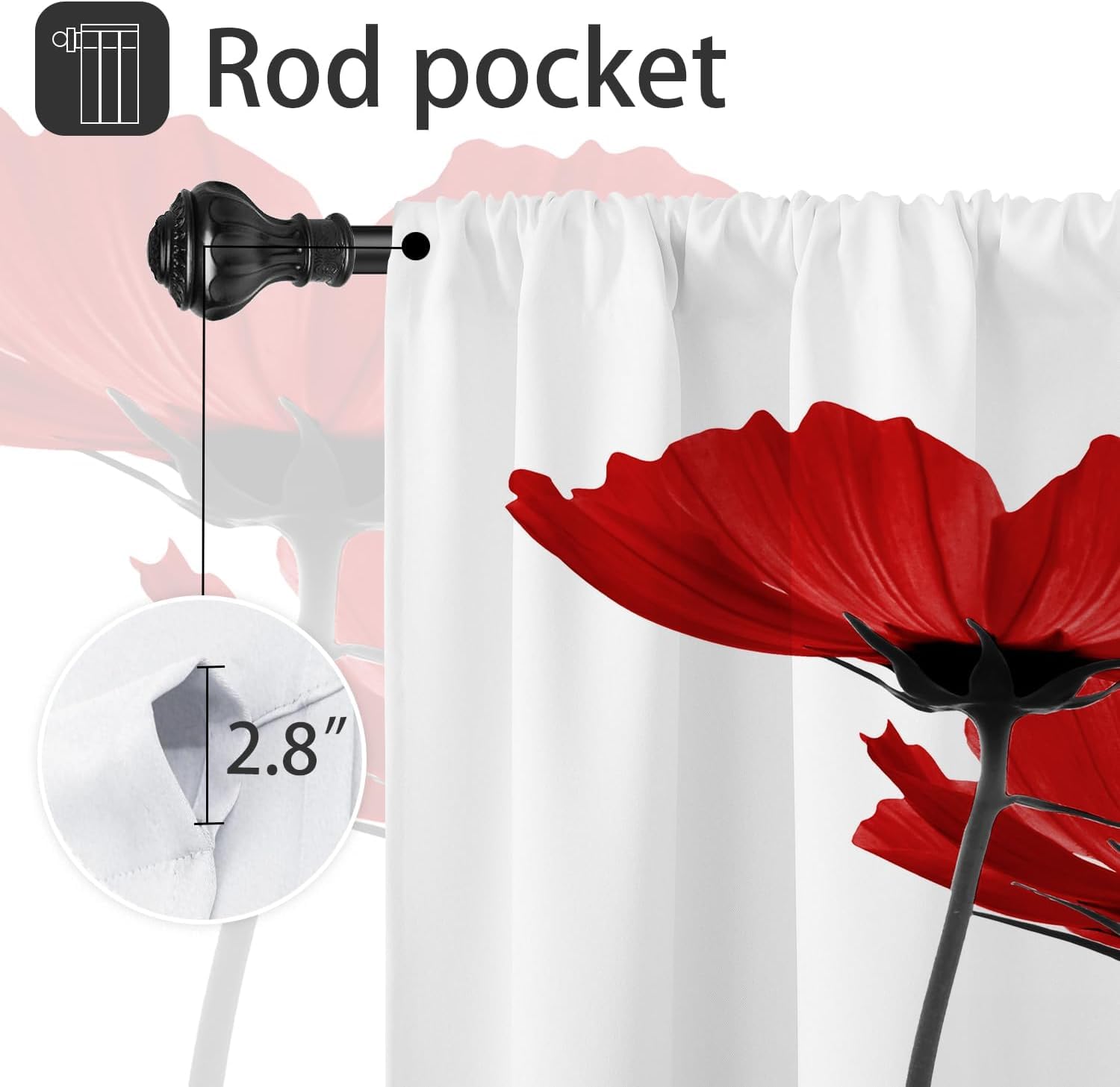 Red Floral Kitchen Window Curtains 27.5 x 45 Inch Small Short Mini Cafe ...