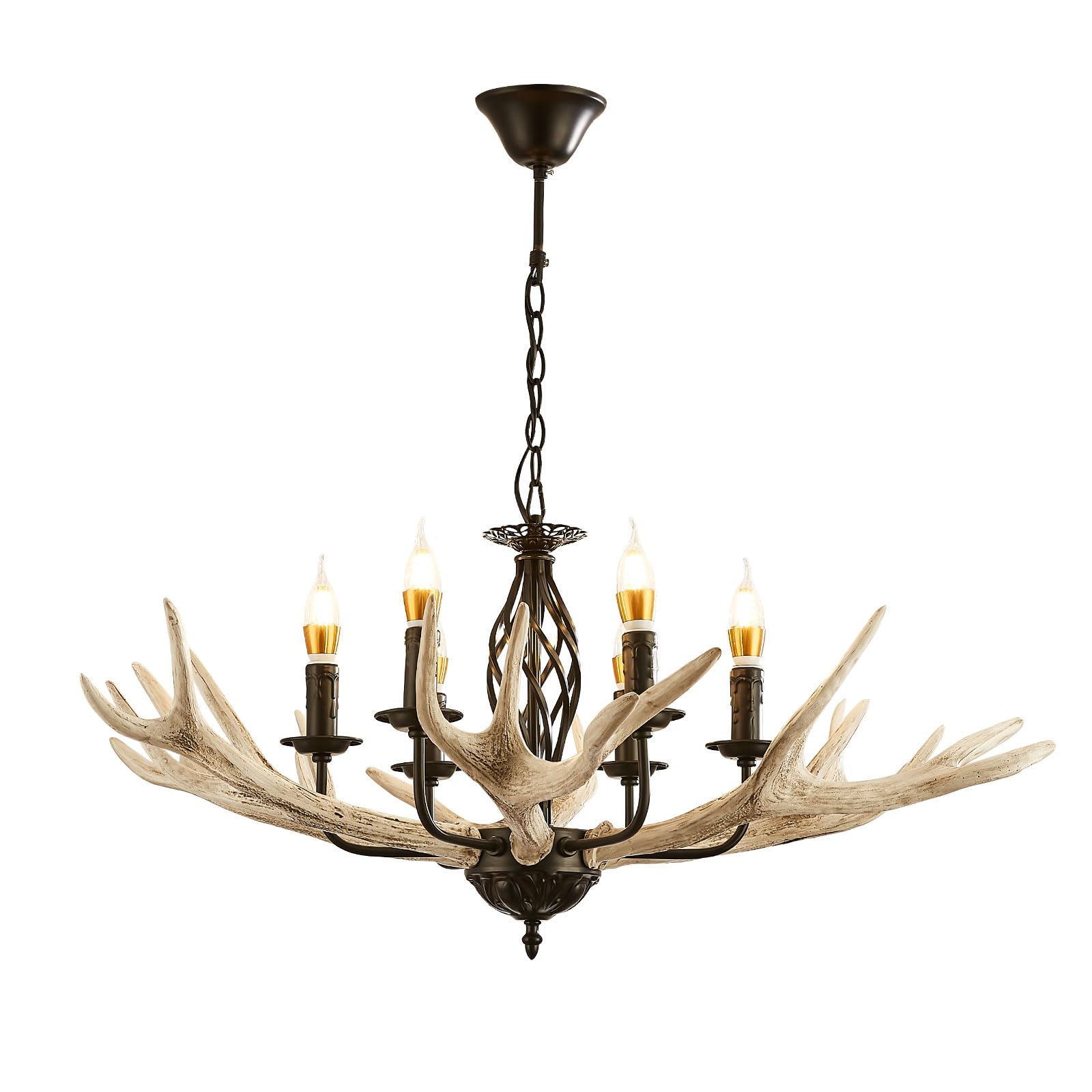6 Lights Rustic Antler Chandelier, Farmhouse Hanging Light Fixture with ...