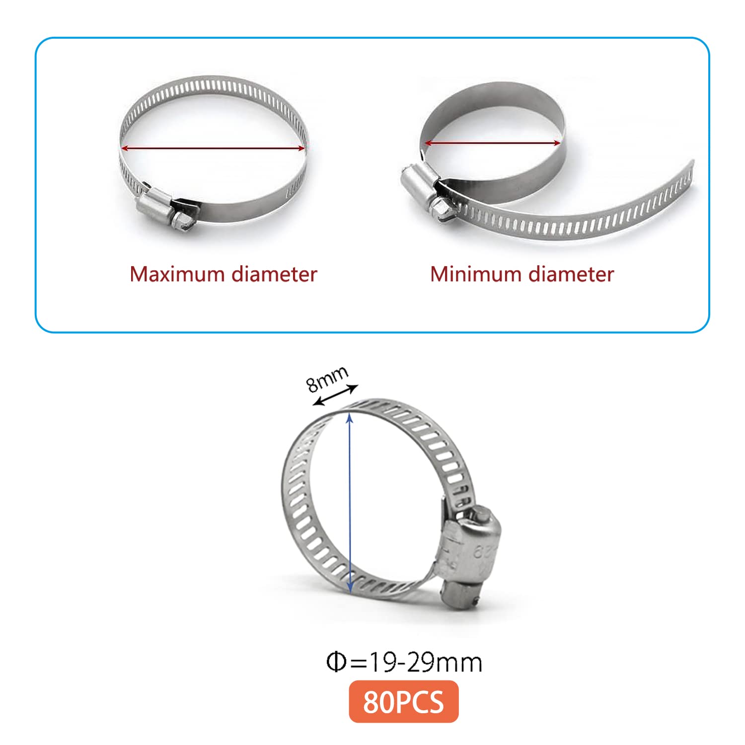 ZIPCCI Hose Clamp 1 Inch, 80 Pack Stainless Steel Hose Clamps Worm Gear ...