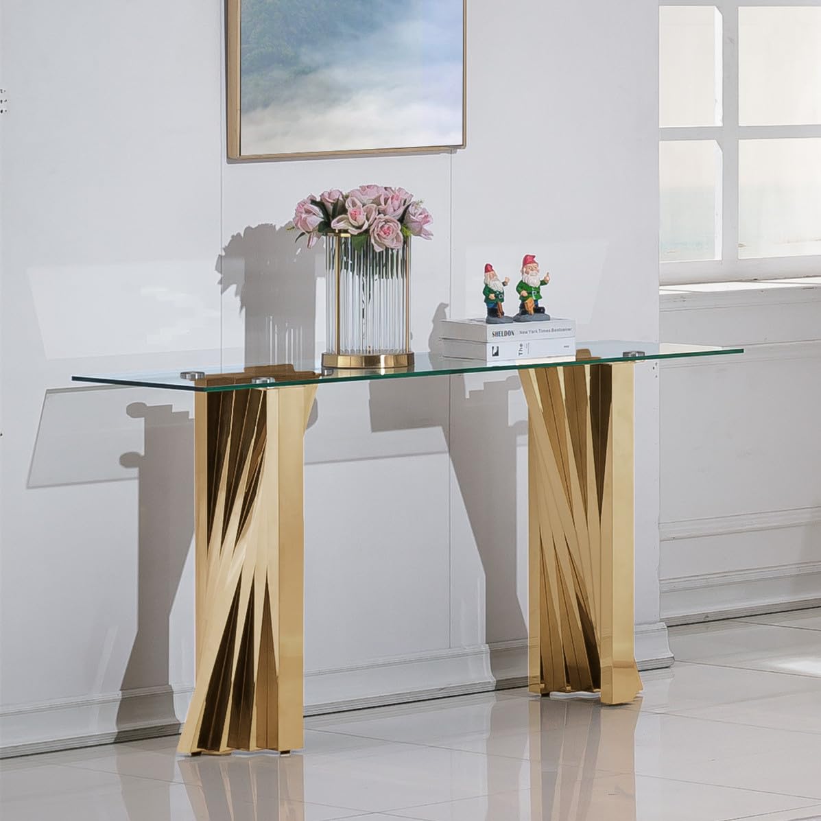 Amazon.com: SSLine Clear Glass Console Table with Irregular Stainless ...