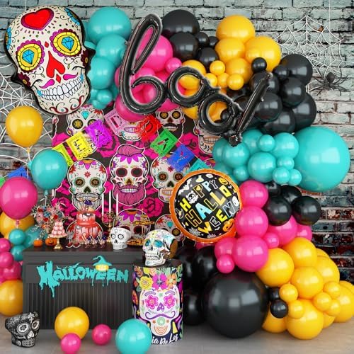 Amazon.com: Day of the Dead Balloon Arch, Colorful Dia De Los Muertos ...