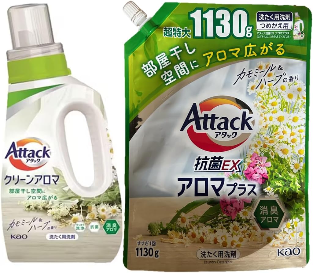 Amazon | 【まとめ買い】アタック抗菌EX 洗濯洗剤 液体 アロマプラス 本体 690g + 詰替え用 1130g | ノーブランド品 | 液体洗剤