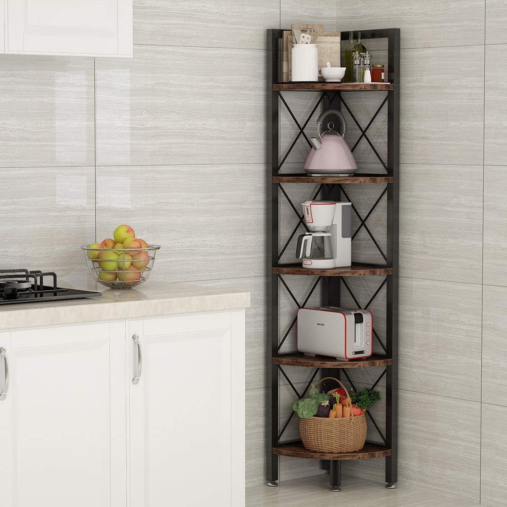 Tribesigns 5 Tier Corner Shelf, Rustic Corner Bookshelf Small Bookcase ...