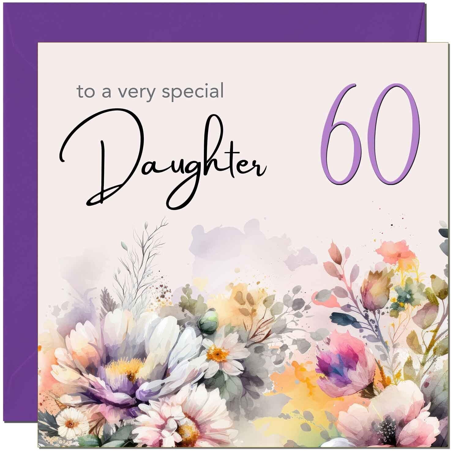 60th Daughter Birthday Card - Purple Floral Daughter's Birthday Card ...