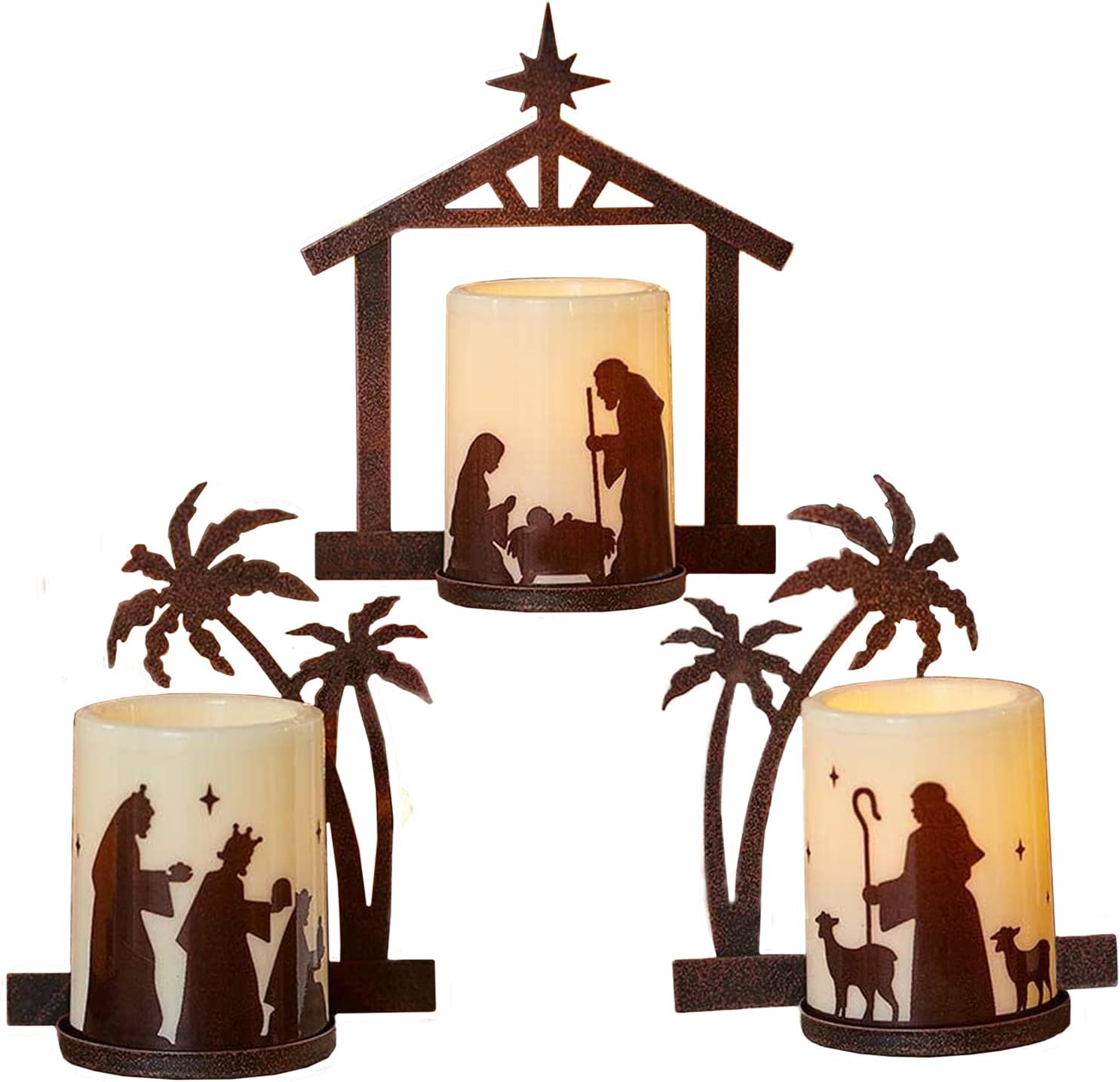 Amazon.com: Holiday Nativity Candleholders Christmas Season - A Set Of ...