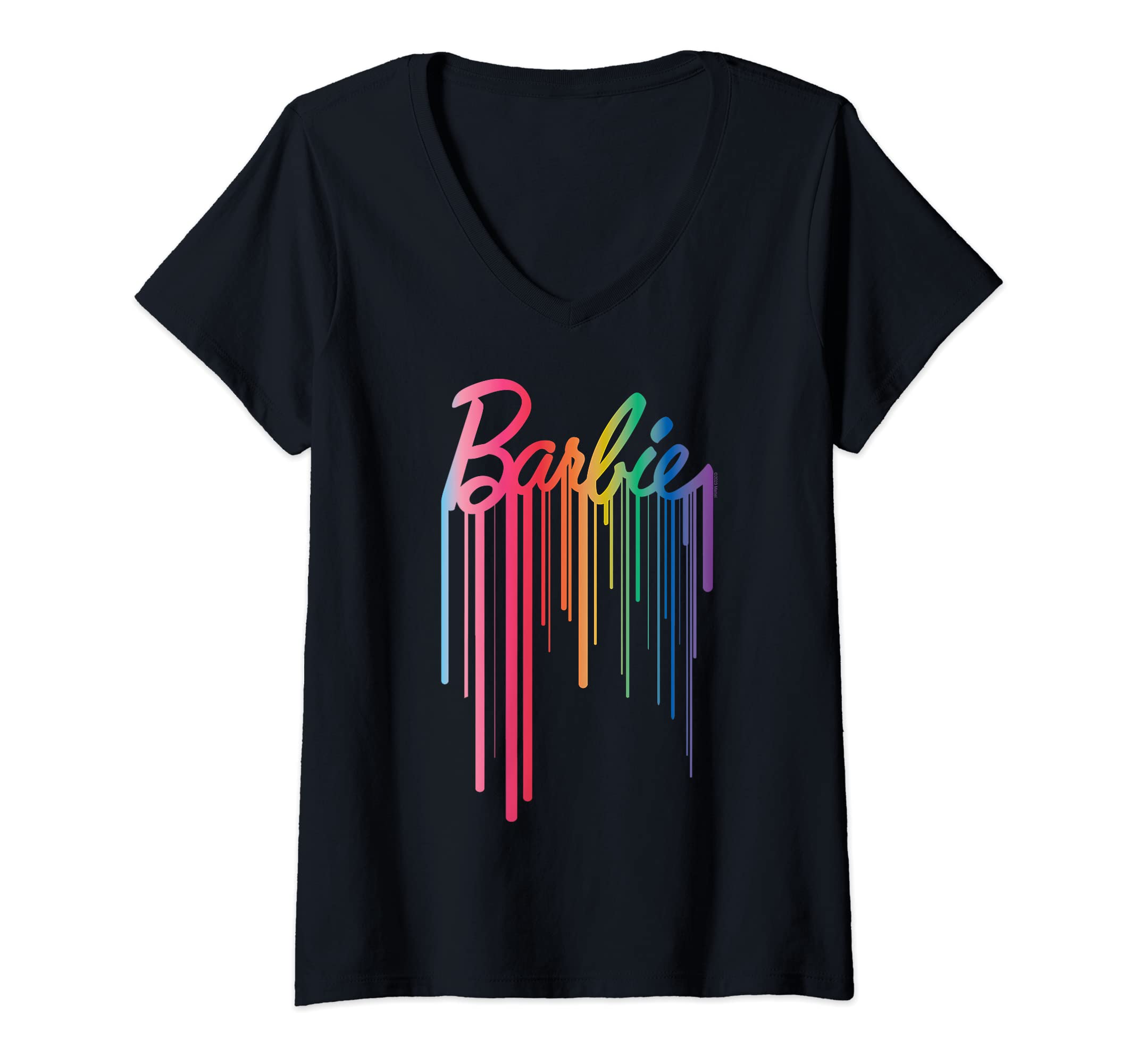 Amazon.com: Womens Barbie - Logo Rainbow Drip V-Neck T-Shirt : Clothing ...