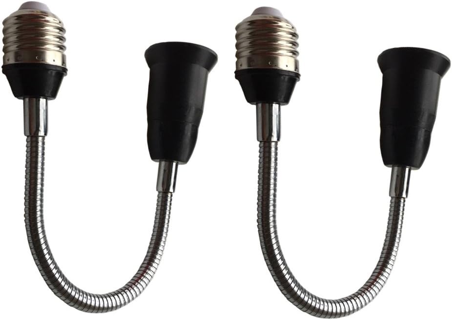 DZYDZR 2pcs Black 39cm Long Flexible Goose Neck Bulb Extender E27 to E27 LED Socket Extender E26 ...