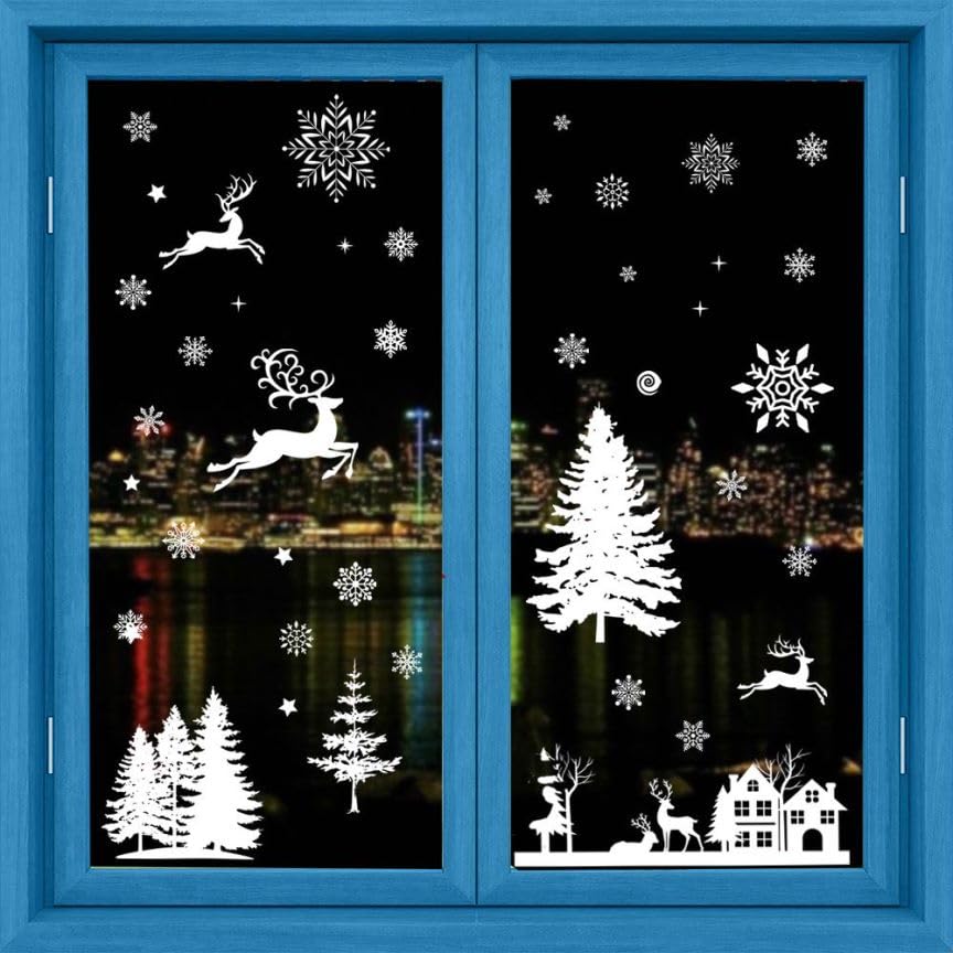 Amazon.com: 176Pcs Christmas Snowflakes Xmas Tree Santa Hut Reindeer ...