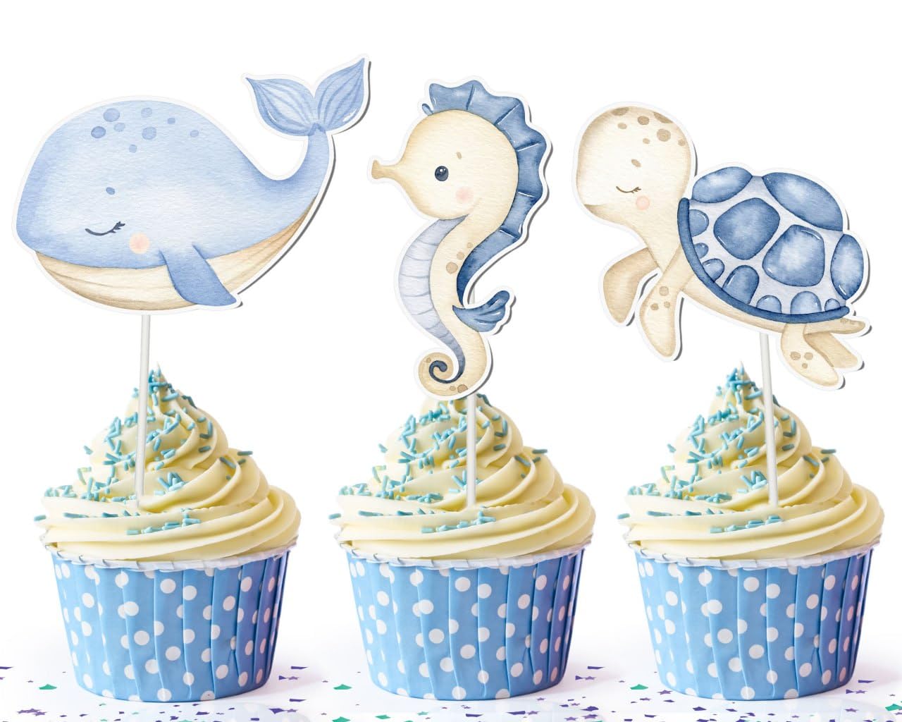 Amazon.com: Dive into Ocean Fun Under The Sea Cupcake Toppers - Set of ...