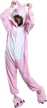 Amazon.com: Honeystore Unisex Cute Pink Rabbit Pajama Cosplay Costume 1 ...