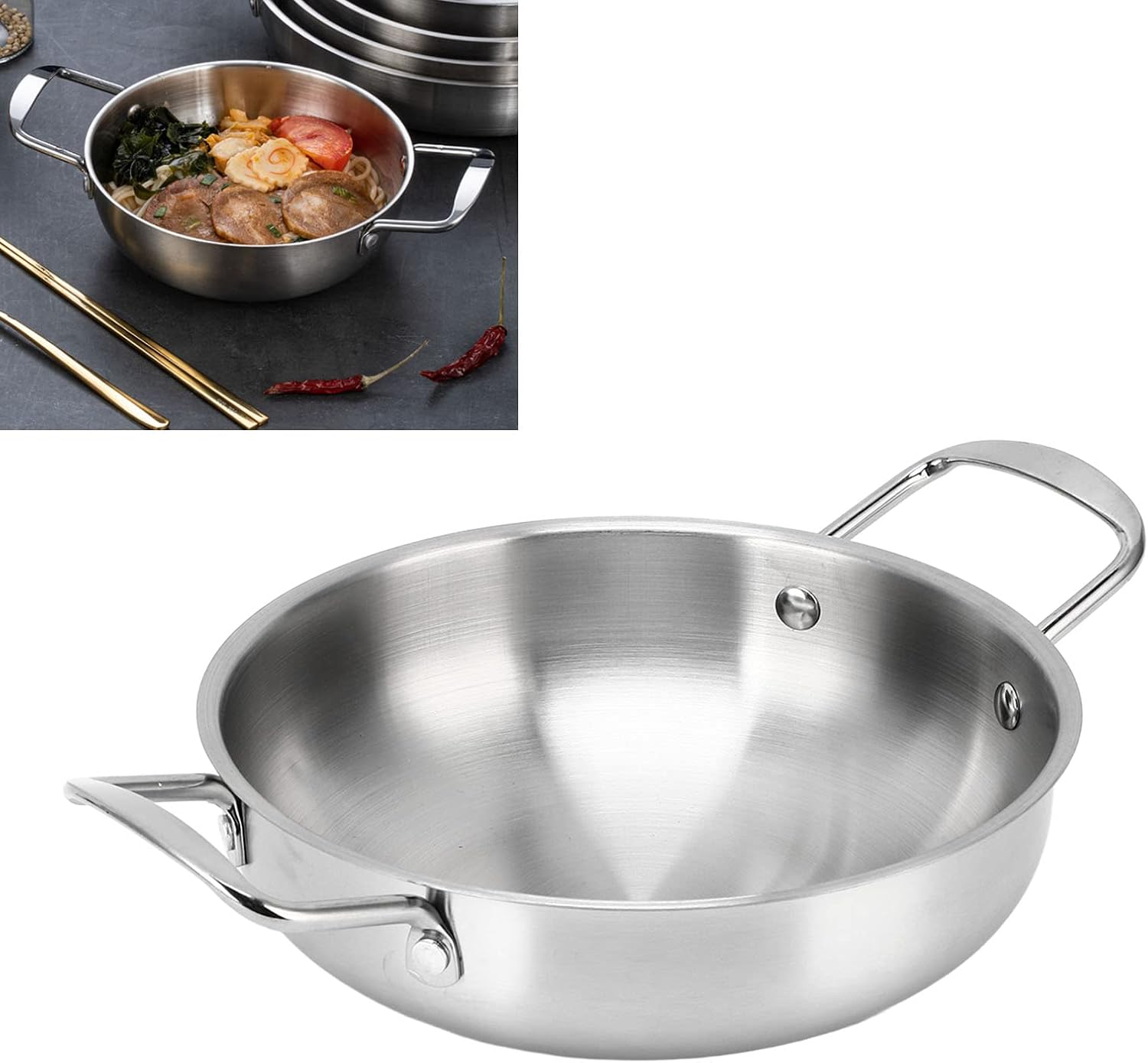 Amazon.com: Korean Ramen Pot Stainless Steel Hot Pot,Binaural Heating ...