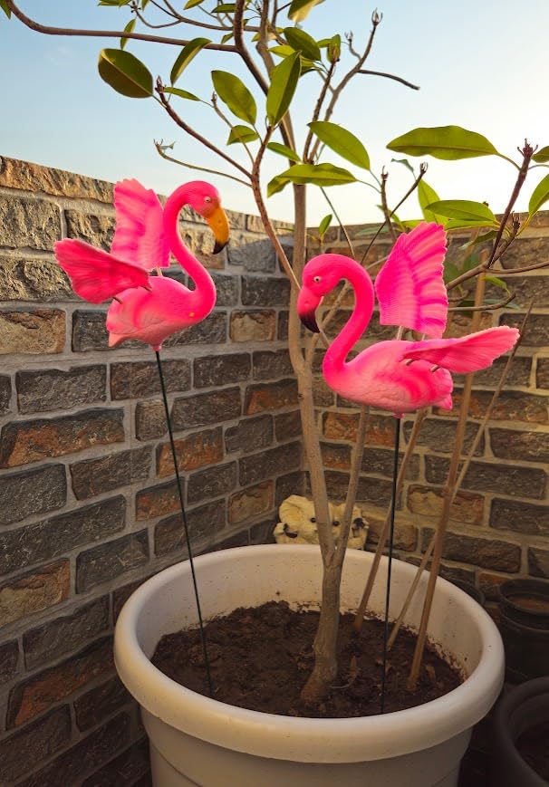 ARUNA DECOR PVC & Metal Colourful Flamingo Set of 2 Garden Decoration ...