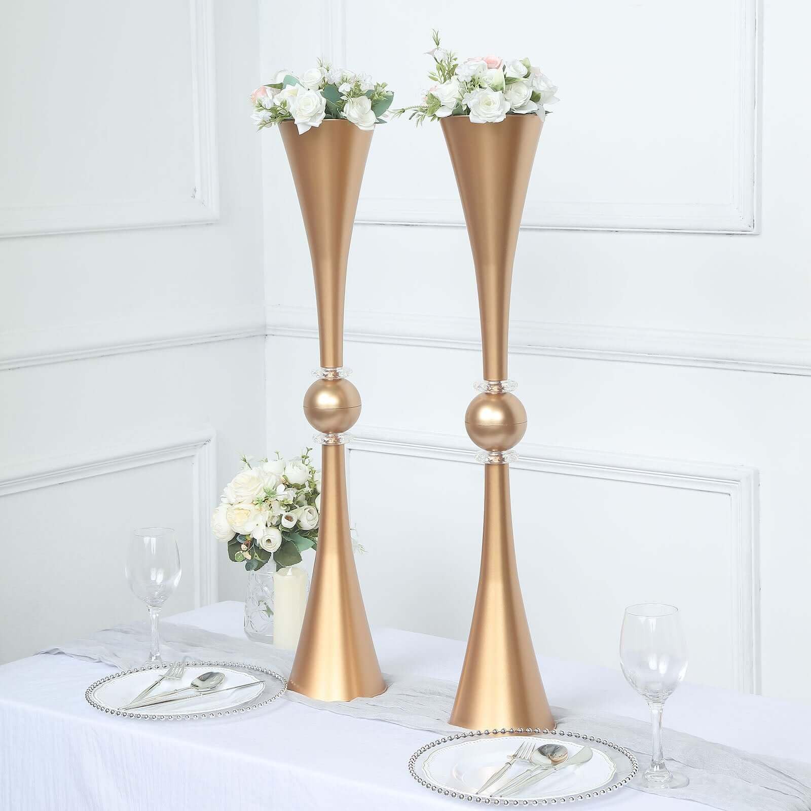 Amazon.com: Efavormart 2 Pack | 31" Gold Crystal Embellishment Trumpet ...