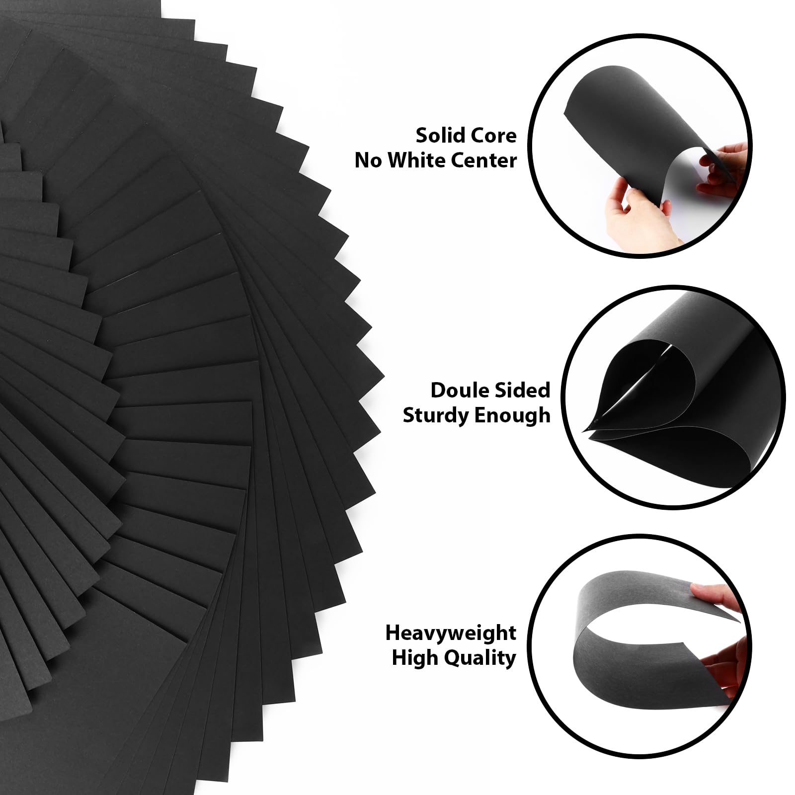 Snapklik.com : 100 Sheets Black Cardstock 12” X 12”, 92lb/250gsm Black ...
