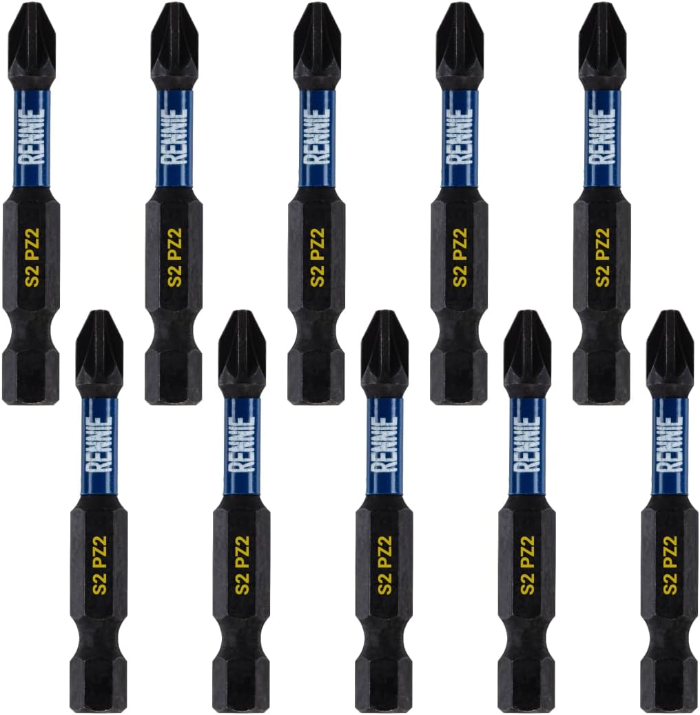 10 x Rennie Tools 50mm Long PZ2 Impact Screwdriver Driver Bits Set ...