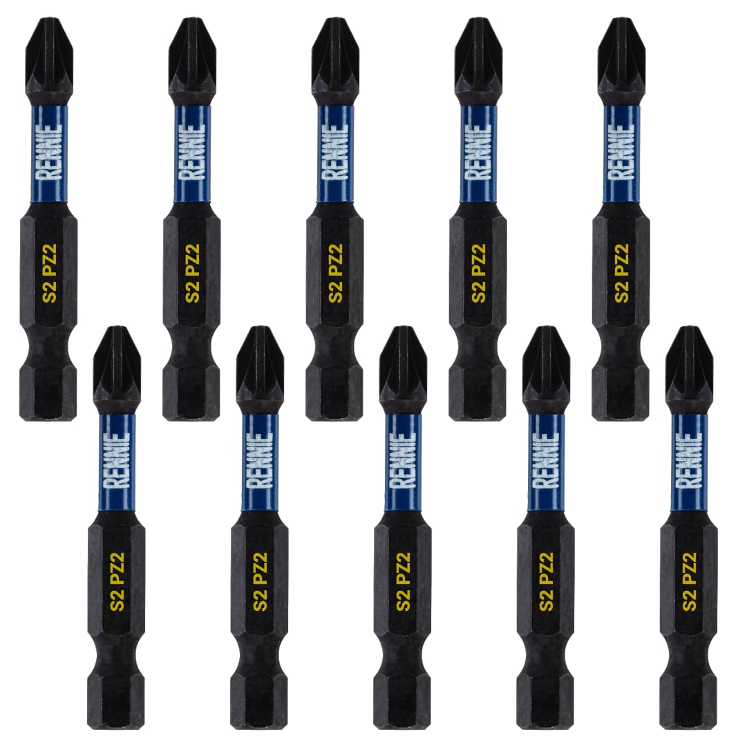 10 x Rennie Tools 50mm Long PZ2 Impact Screwdriver Driver Bits Set ...