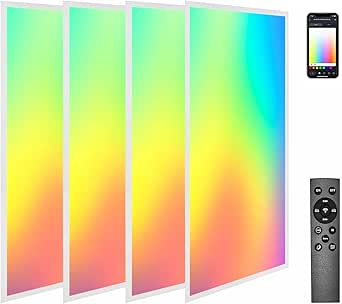 2x4 FT LED RGBW 5000K Multicolor Flat Panel Light Remote & App ...