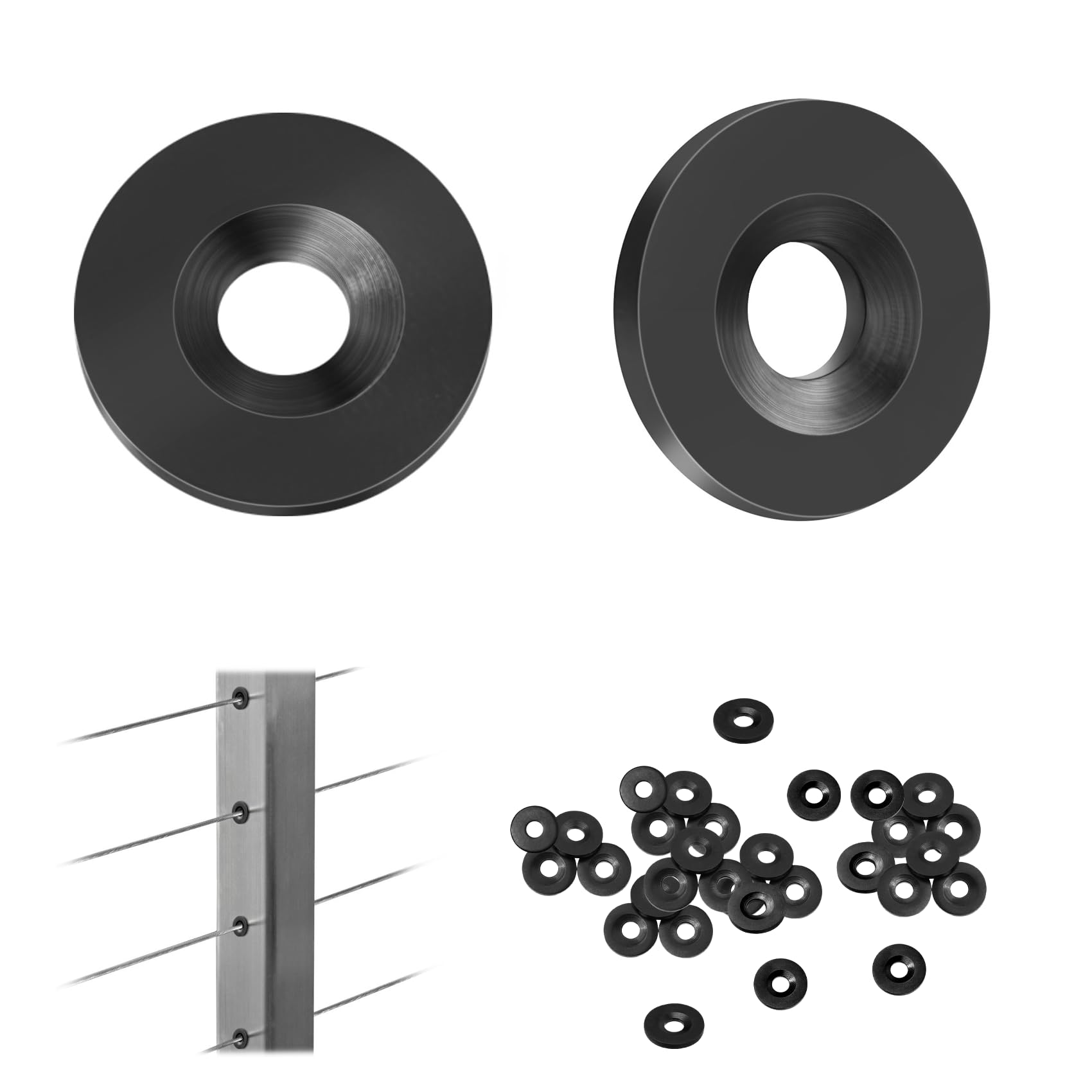 Snapklik.com : 20 Pack Black Cable Railing Kit Adhesive Grommet For 1/8 ...