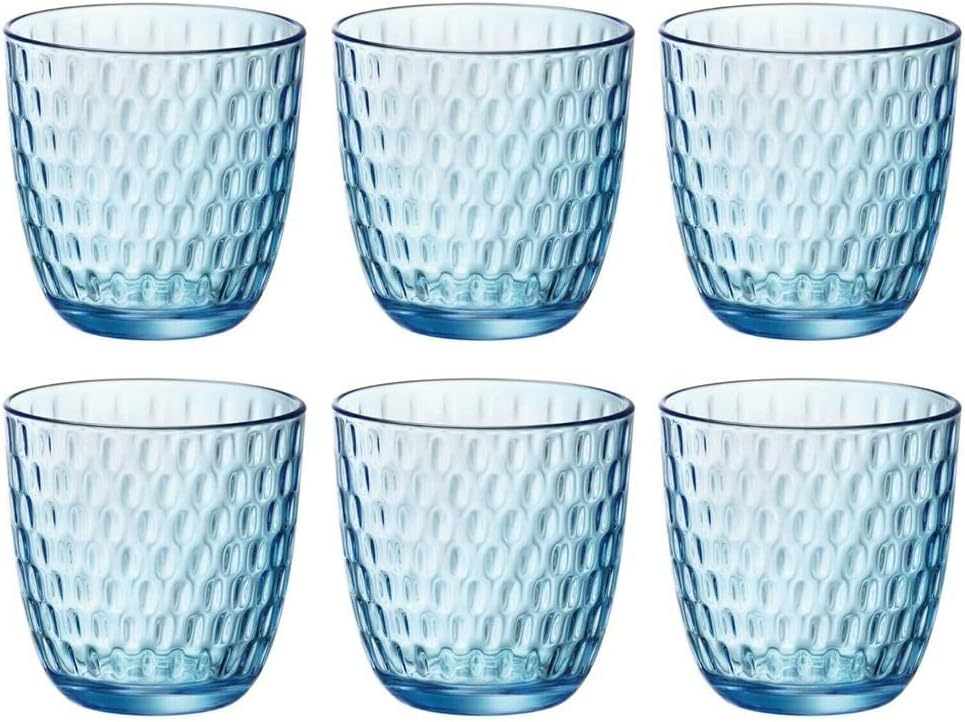 Bormioli Rocco Diamond Dimpled Glass Drinking Tumblers - Ocean Blue ...