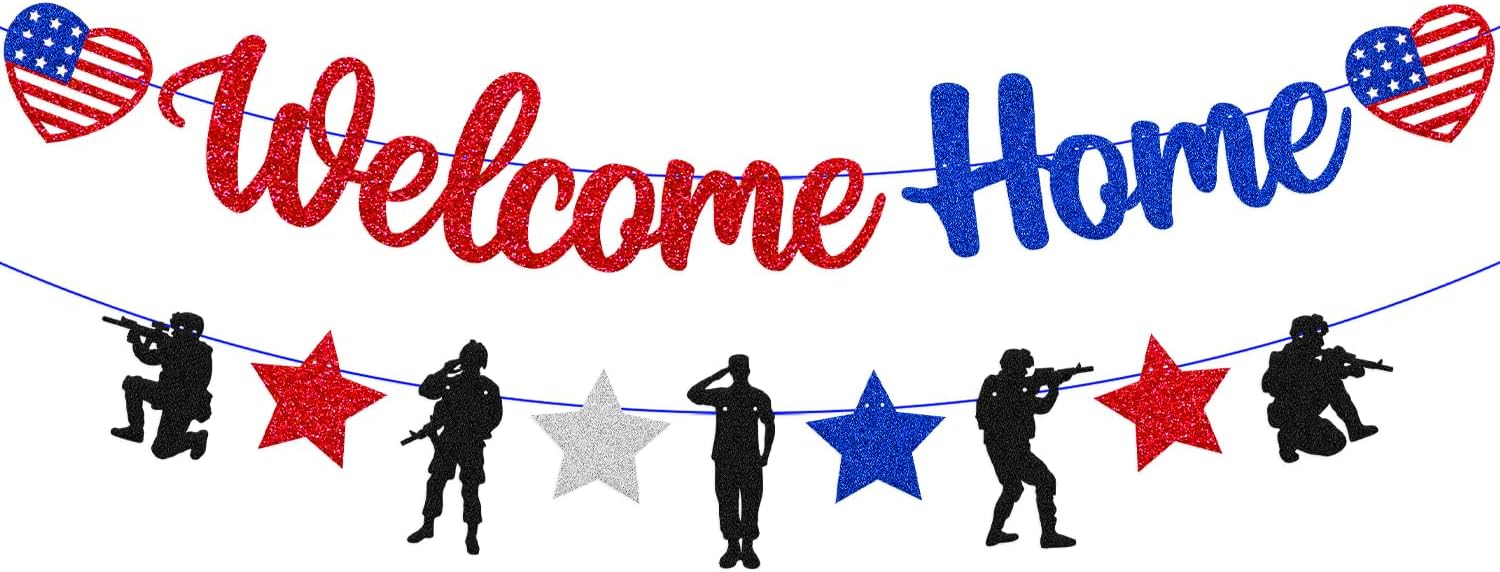 Amazon.com: Welcome Home Banner, Red White and Blue Paper Welcome Home ...
