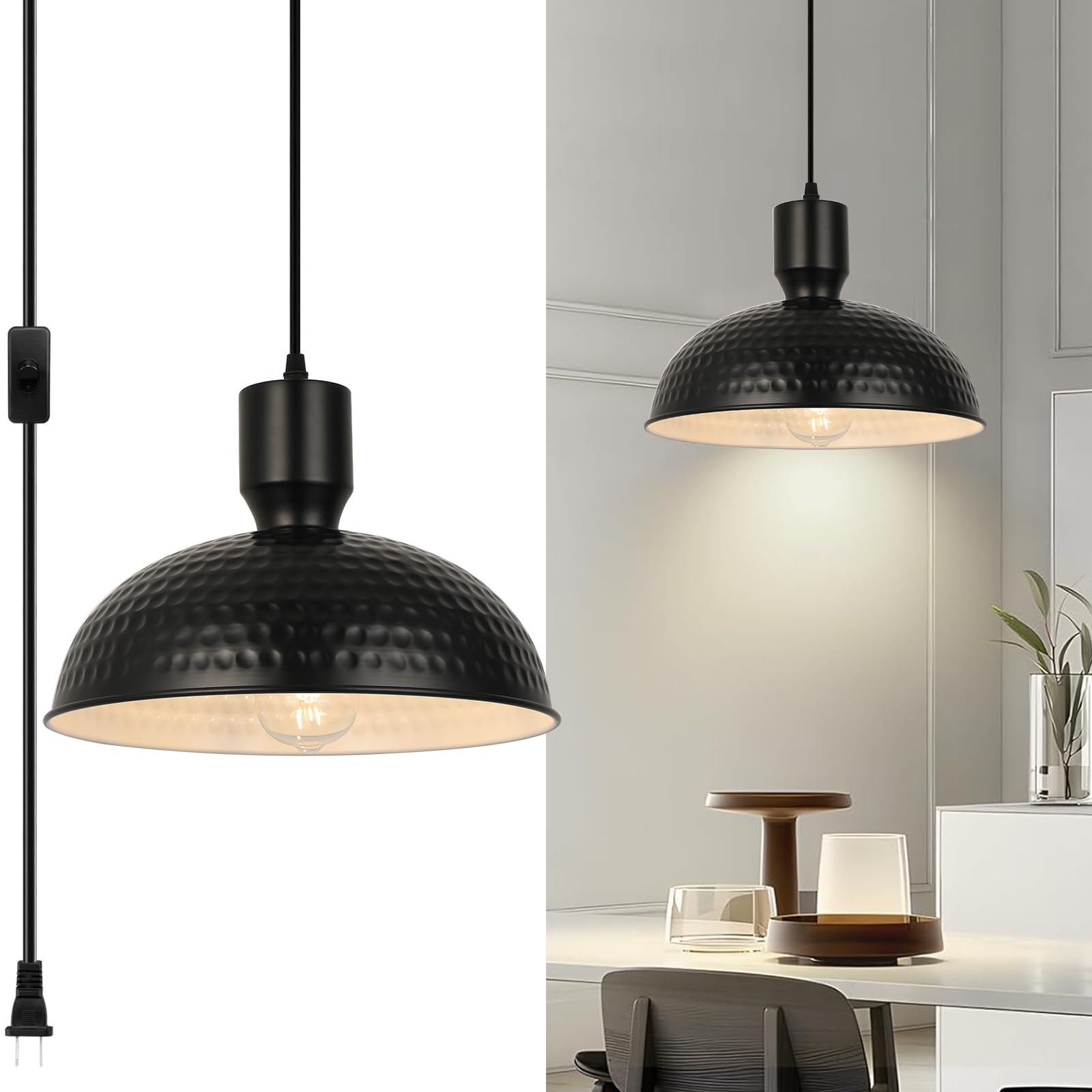 foucasal Plug in Pendant Light, Industrial Hanging Light Fixture with ...