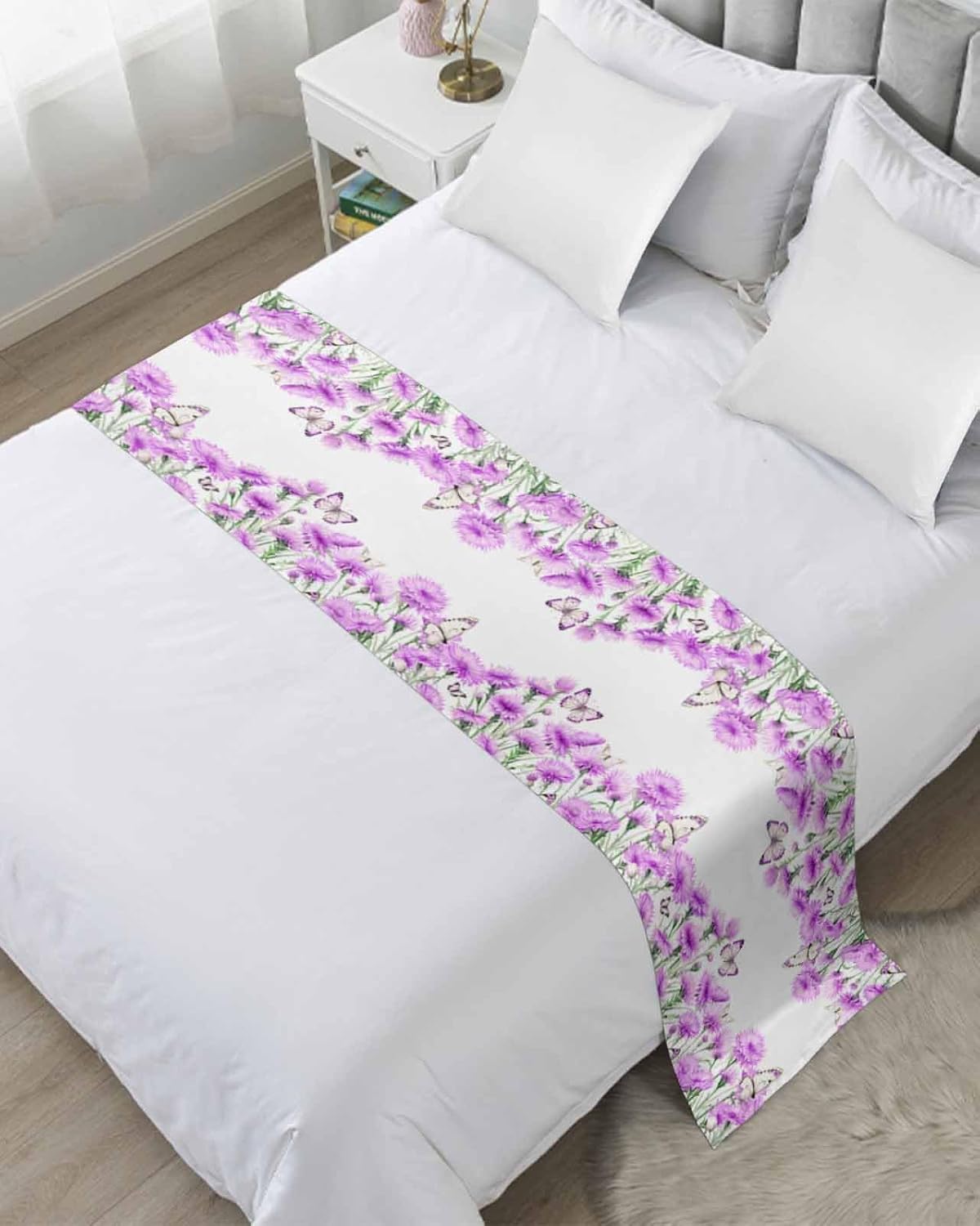 Amazon.com: Elegant Purple Flower Bed Runner Scarf King Size,Luxury Bed Throw Runners & Scarves ...