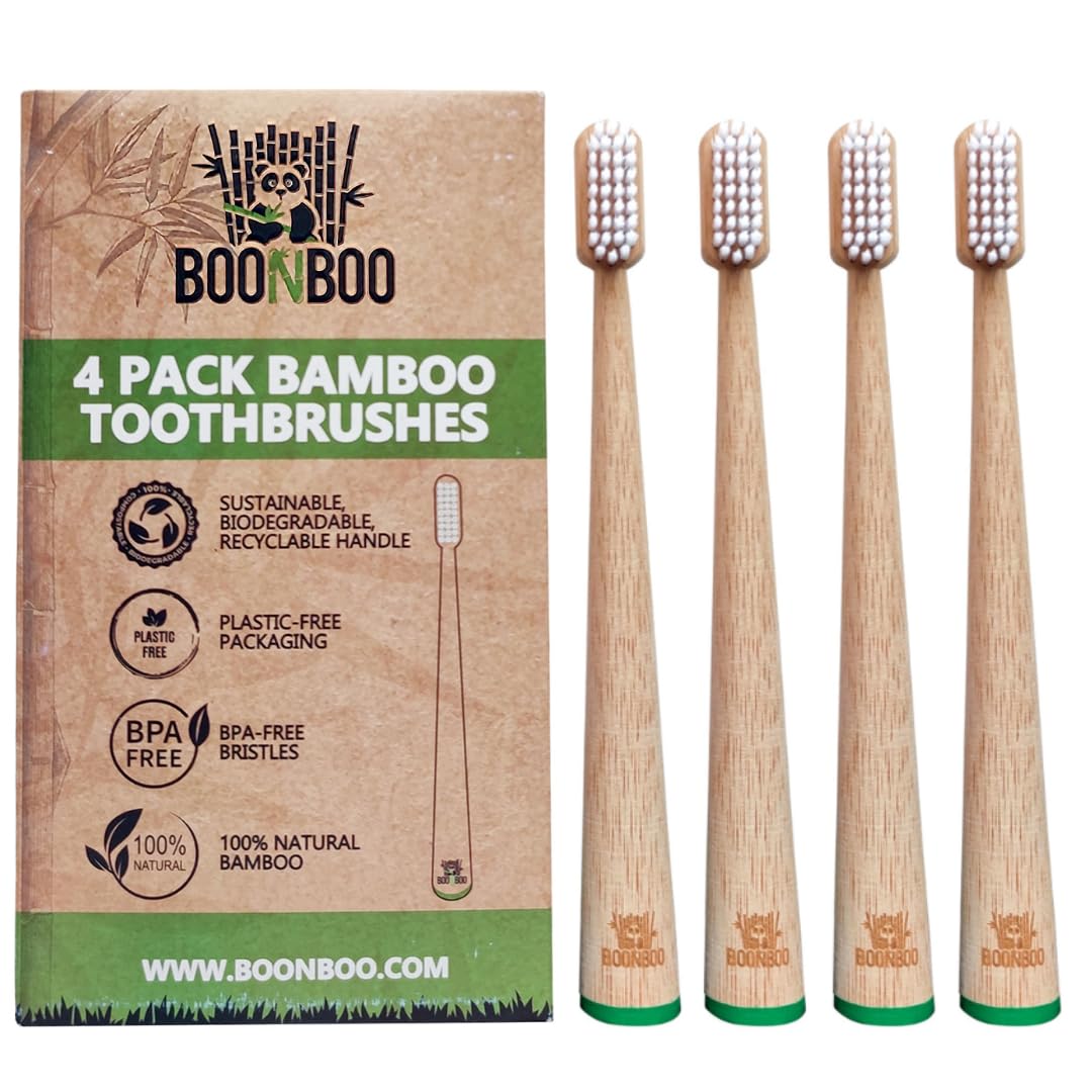 Amazon.com : BOONBOO Bamboo Toothbrushes, Wooden Handle, Stand-Up, Pack ...