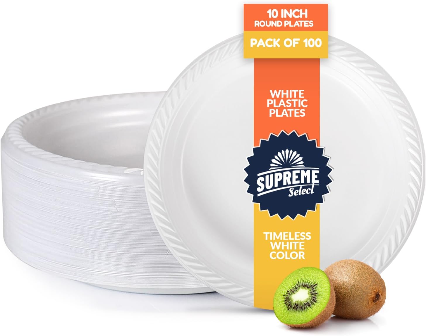 Amazon.com: Supreme Select White Disposable Plastic Plates [Set of 100 ...
