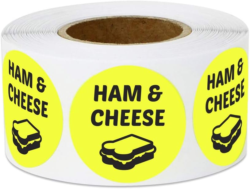 Amazon.com : Ham & Cheese Stickers - 1 Inch Round Circle Food Labels in ...