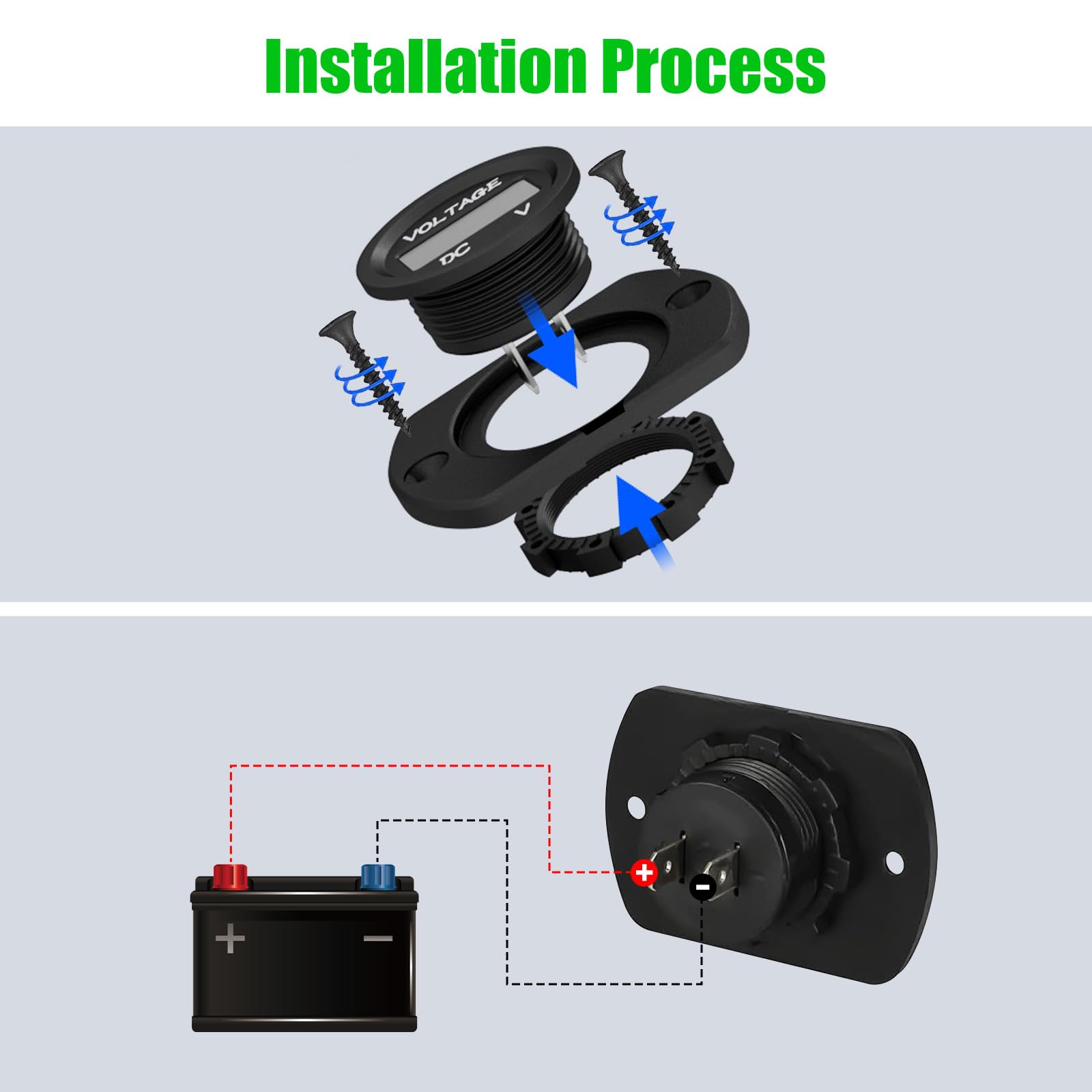 Snapklik.com : 2 PCS DC Volt Meter 12V, Battery Voltage Gauge 12V ...