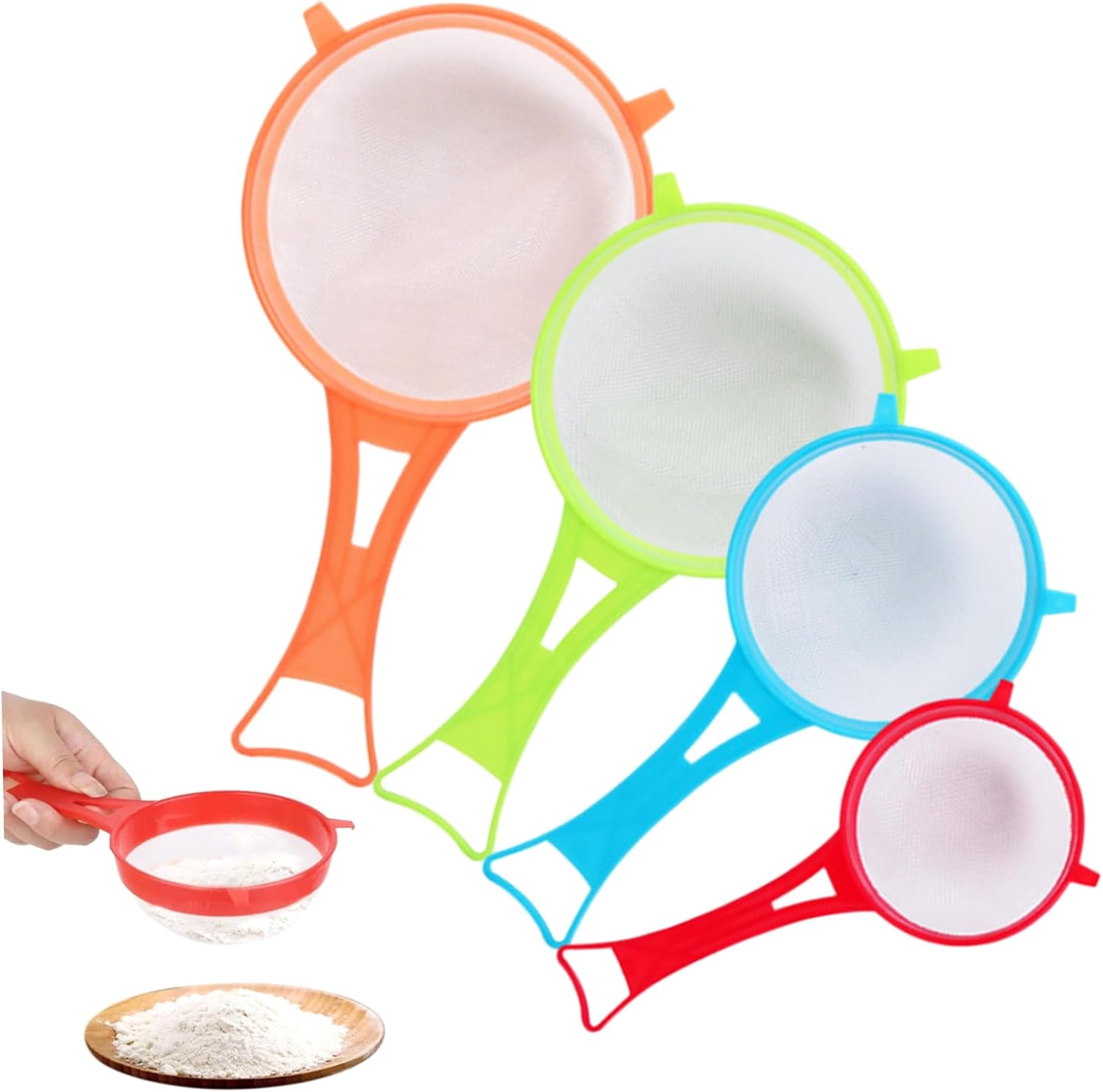 Jorzer 4Pcs Plastic Sieve, Handheld Fine Mesh Small Sieve, Functional ...